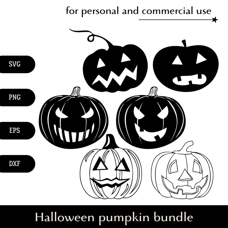 Black & White Halloween Pumpkin Bundle SVG, Jack-o-lantern Png, Eps ...