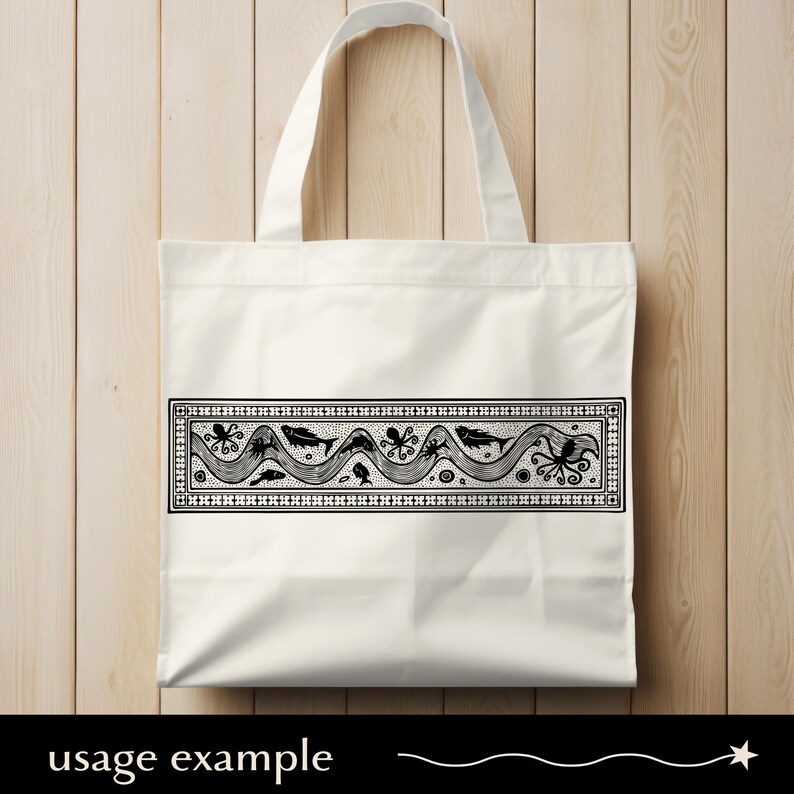 Black & White Sea Life Border SVG, Aquarium Divider Fish Octopus Png ...