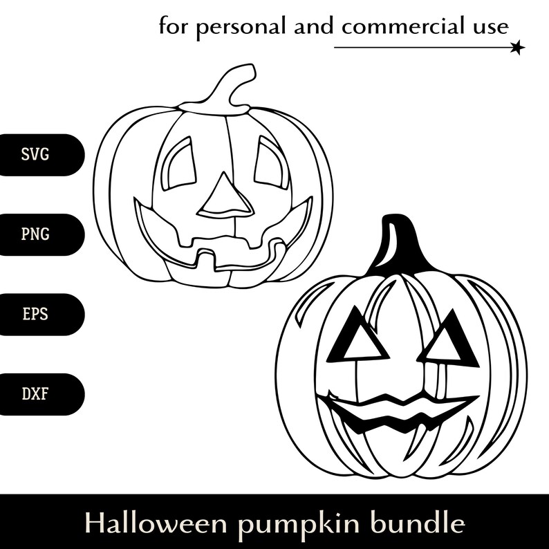Black & White Halloween Pumpkin Bundle SVG, Jack-o-lantern Png, Eps ...