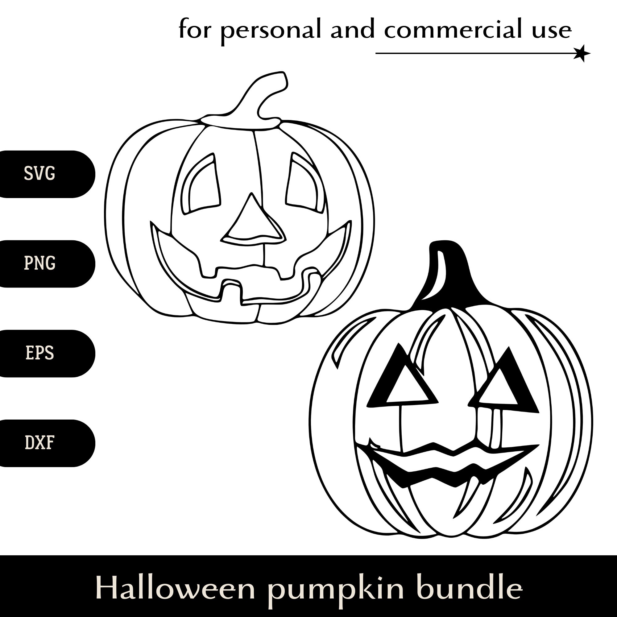 Black & White Halloween Pumpkin Bundle SVG, Jack-o-lantern Png, Eps ...