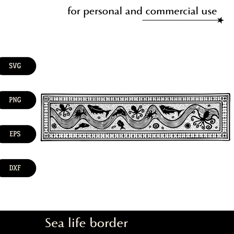 Black & White Sea Life Border SVG, Aquarium Divider Fish Octopus Png ...