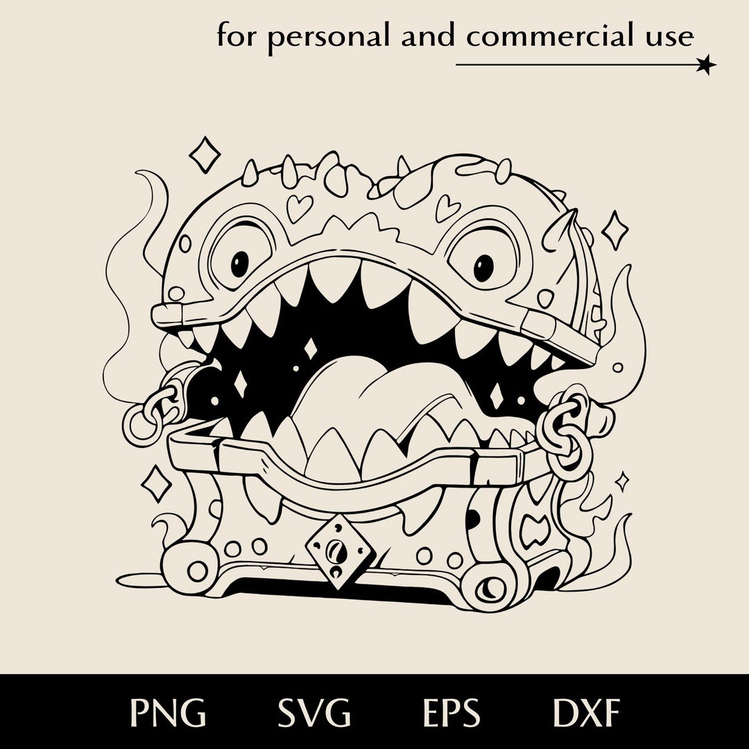 Cute Mimic With Big Teeth and Long Tongue SVG, Fantasy Roleplaying Game ...