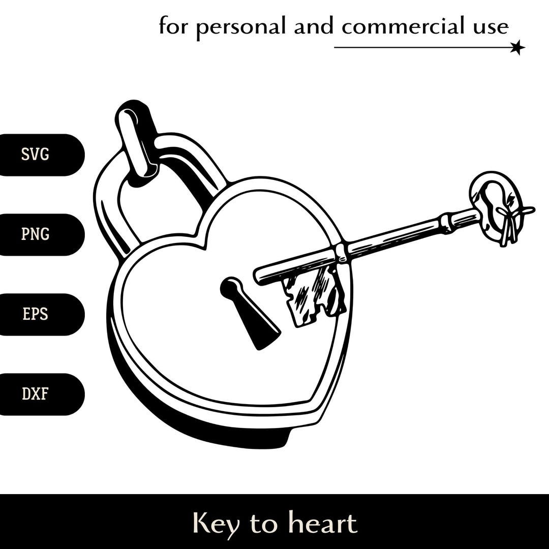 Antique Carved Key Opens Heart Shaped Lock SVG, Locked Love Png, Eps ...