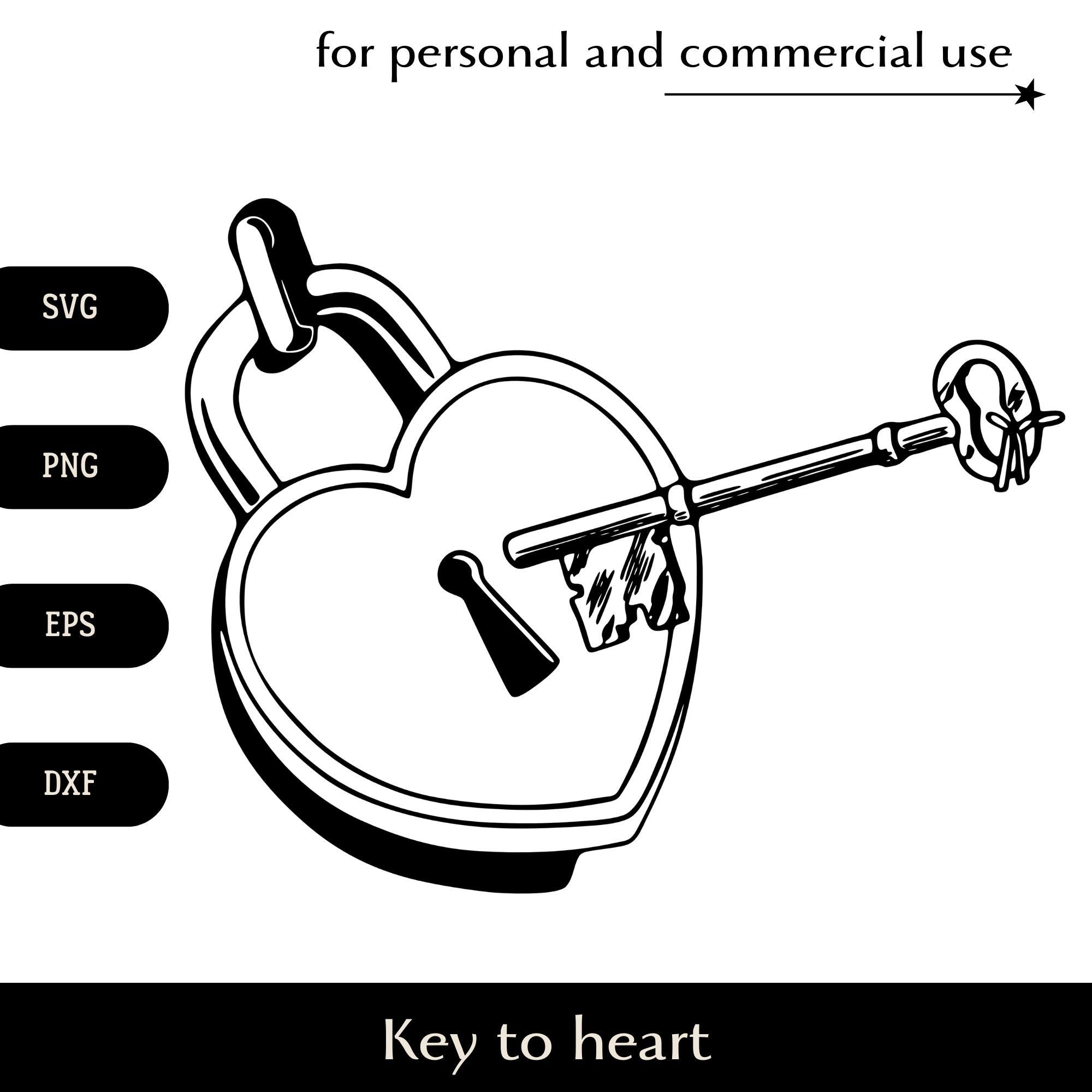 Antique Carved Key Opens Heart Shaped Lock SVG, Locked Love Png, Eps ...