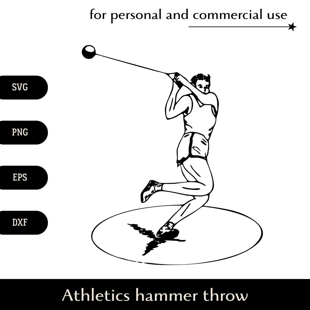 Black & White Athletics Hammer Throw SVG Clipart, Male Athlete ...