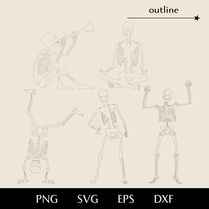 Human Skeleton Bundle SVG Vector, Skeletons in Funny Poses: Meditation ...