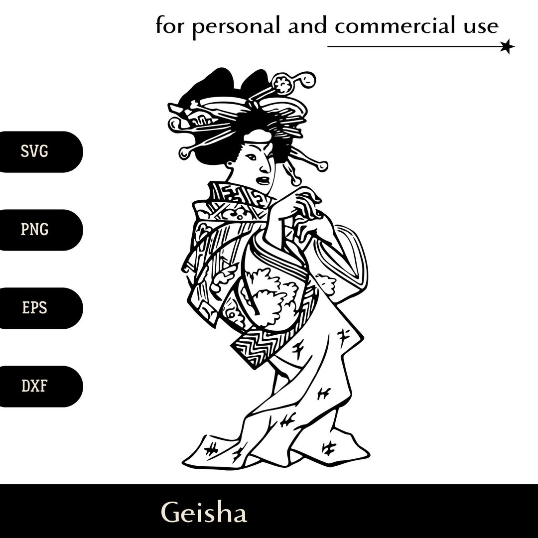 Black & White Geisha SVG, Female Japanese Artists Caricature Style Png ...