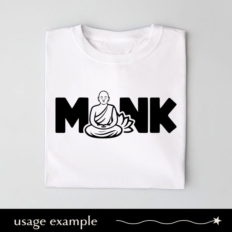Text Monk With Lotus Flower SVG, Stylized Inscription With Meditating ...