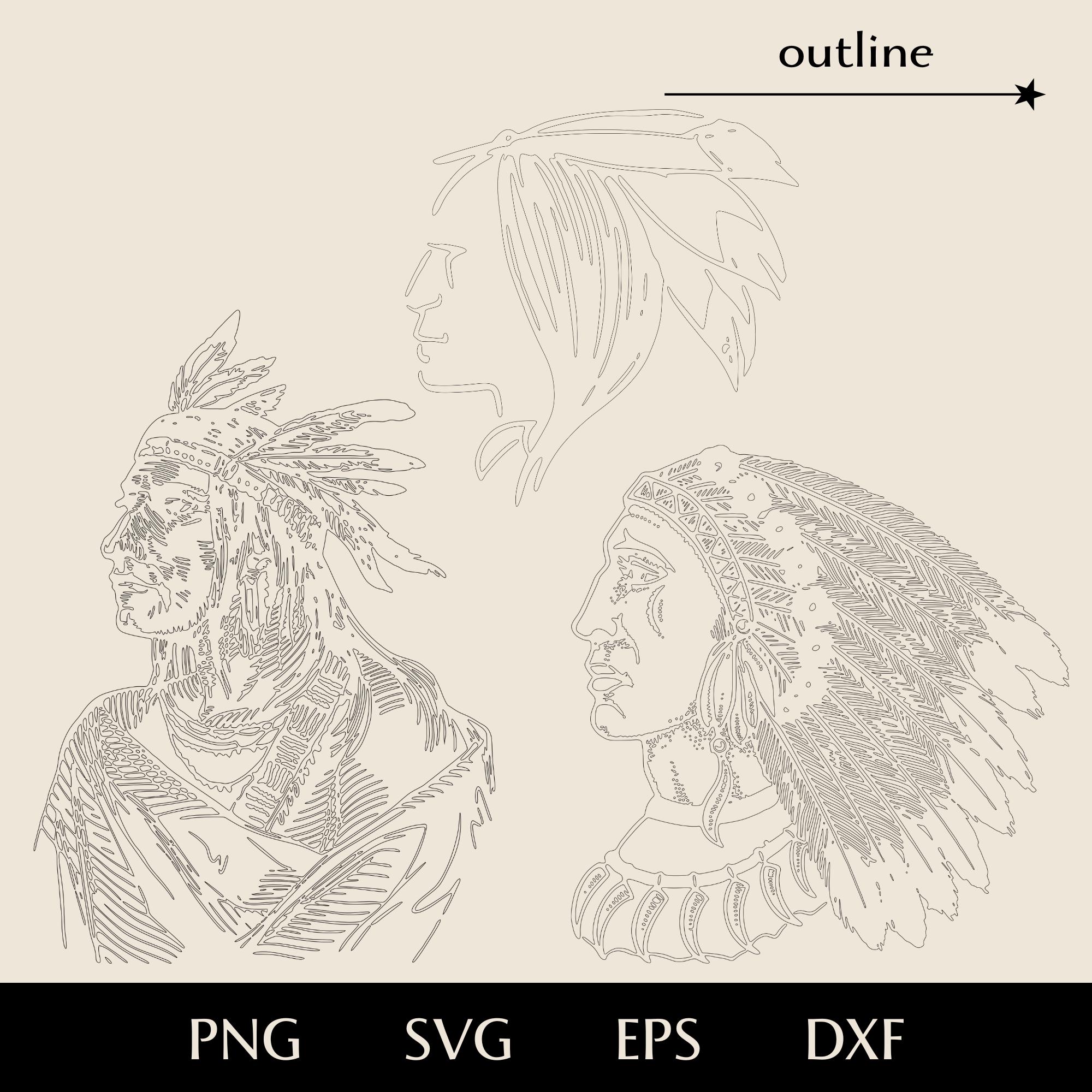 Native American Profile Bundle SVG, Indigenous Indian Portraits in ...