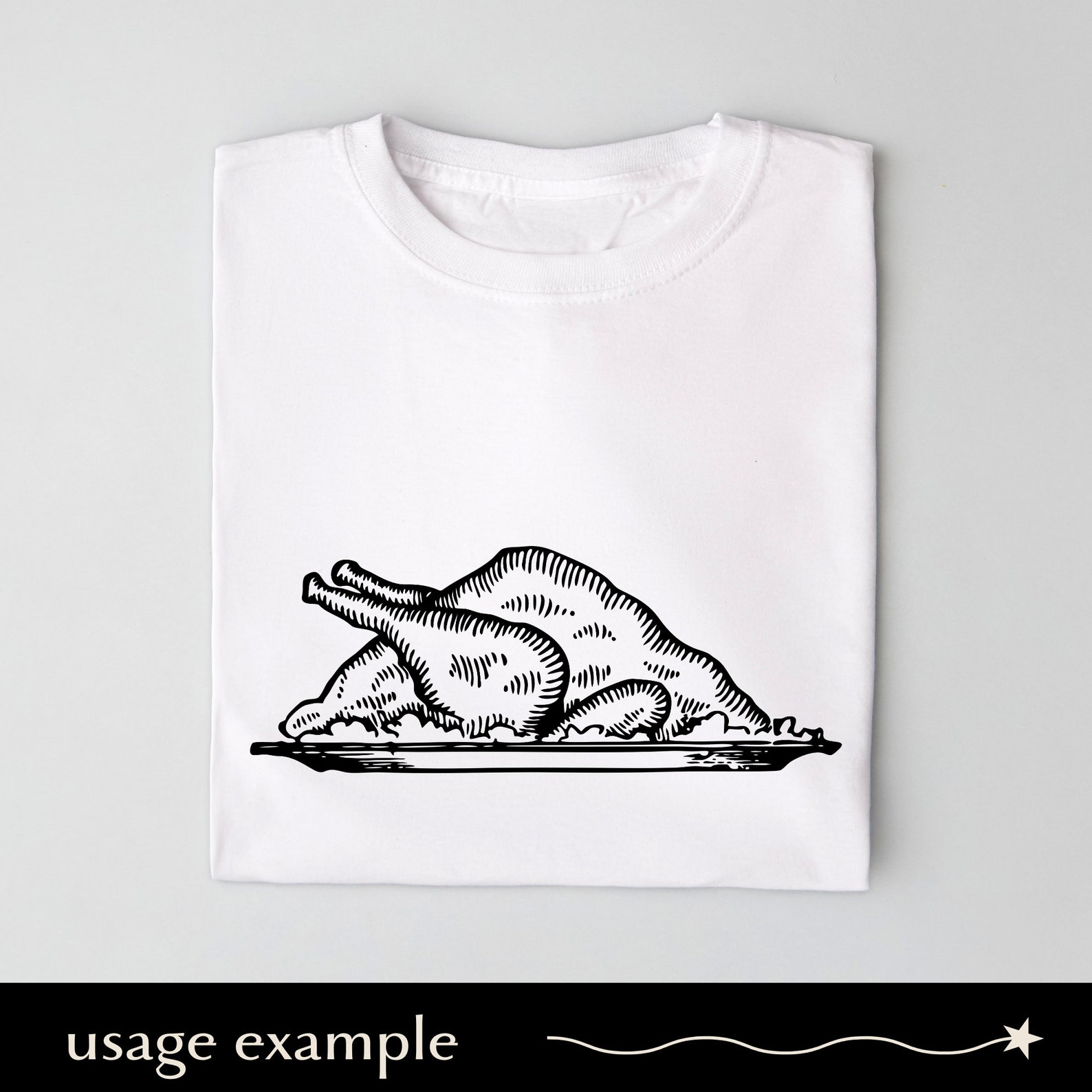 Black & White Traditional Turkey Meal SVG, Cooked Poultry on Plate Png ...