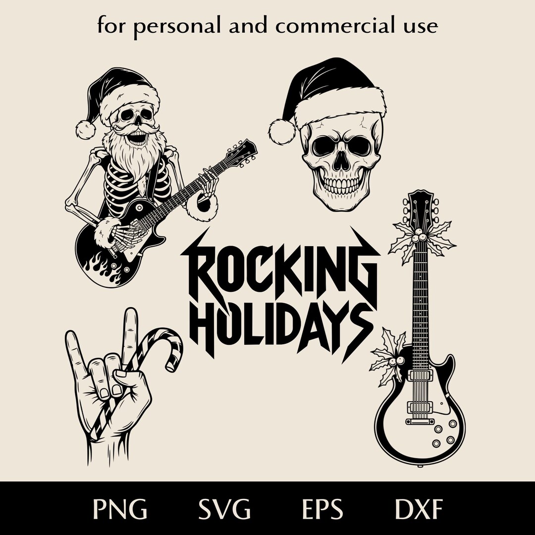 Rock Christmas SVG, Skull in Festive Hat, Sign of the Horns With ...