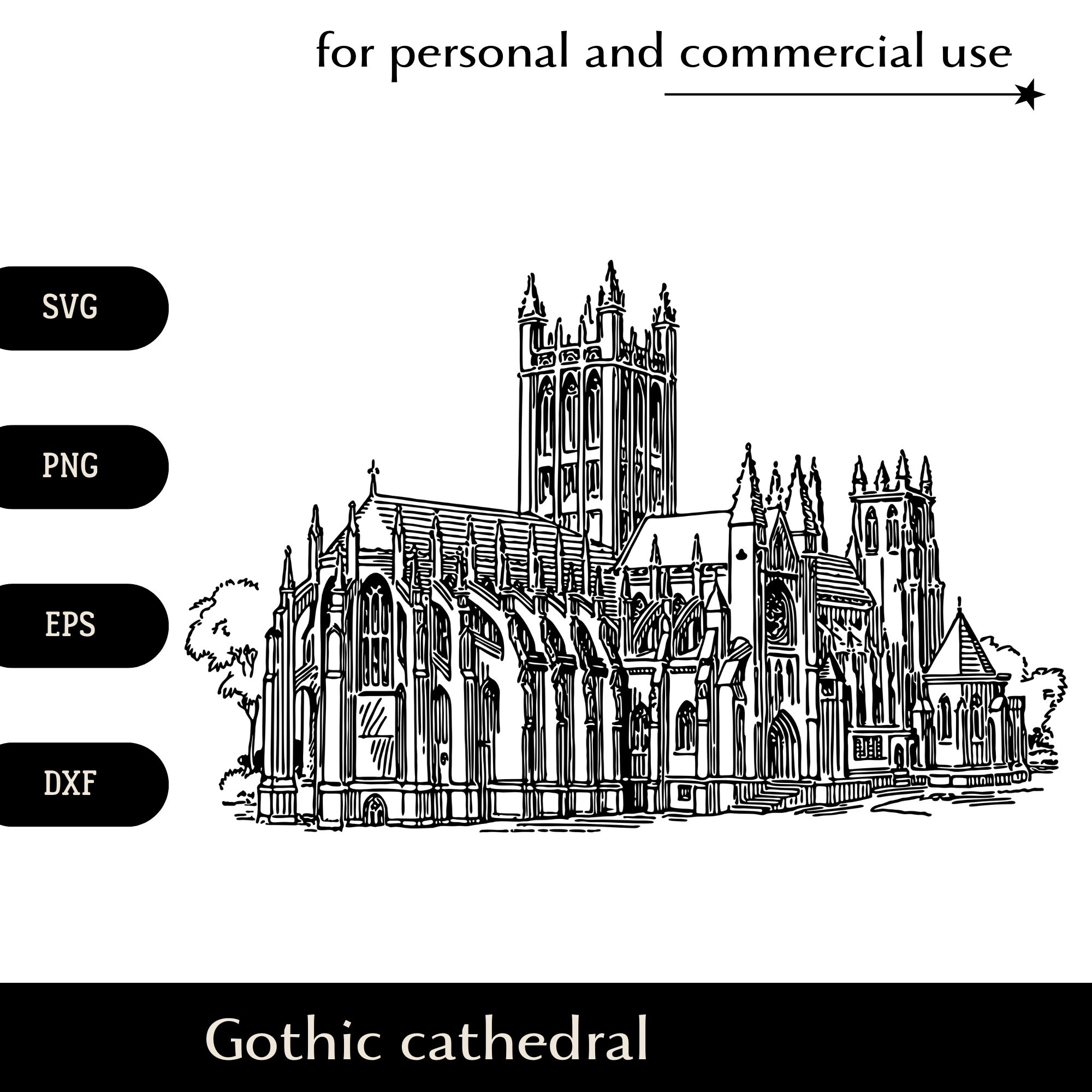 Ancient Gothic Cathedral SVG, Europe Architectural Style Png, Eps, Dxf ...