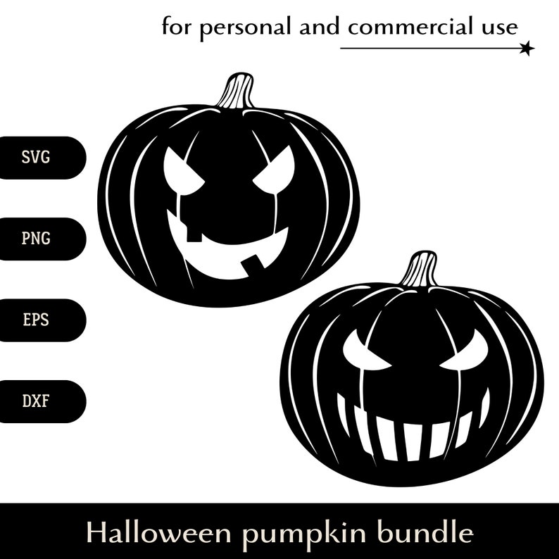 Black & White Halloween Pumpkin Bundle SVG, Jack-o-lantern Png, Eps ...
