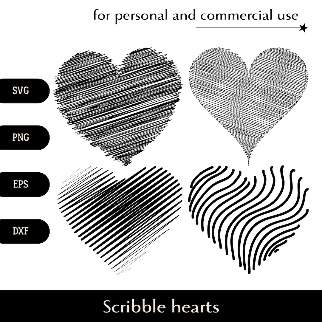 Scribble Striped Heart SVG Bundle, Sketched One Line Hand Drawing Png ...