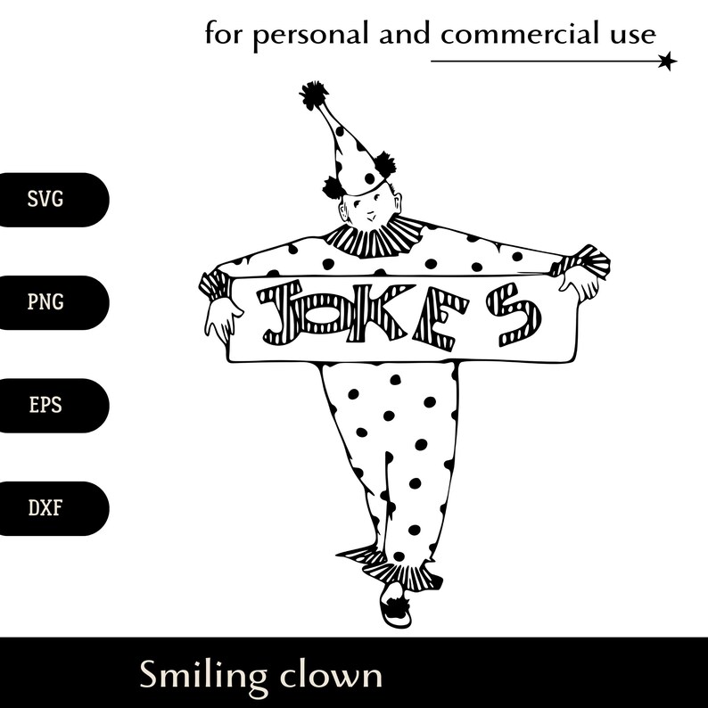 Smiling Clown in Carnival Costume With Dots SVG Clipart, Harlequin ...