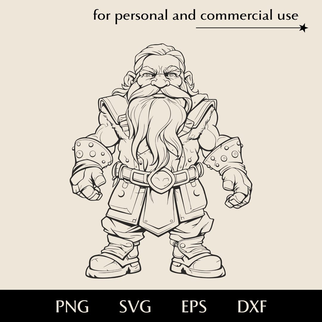 Strong Muscular Dwarf in Work Clothes SVG, Bearded Gloomy Gnome Png ...