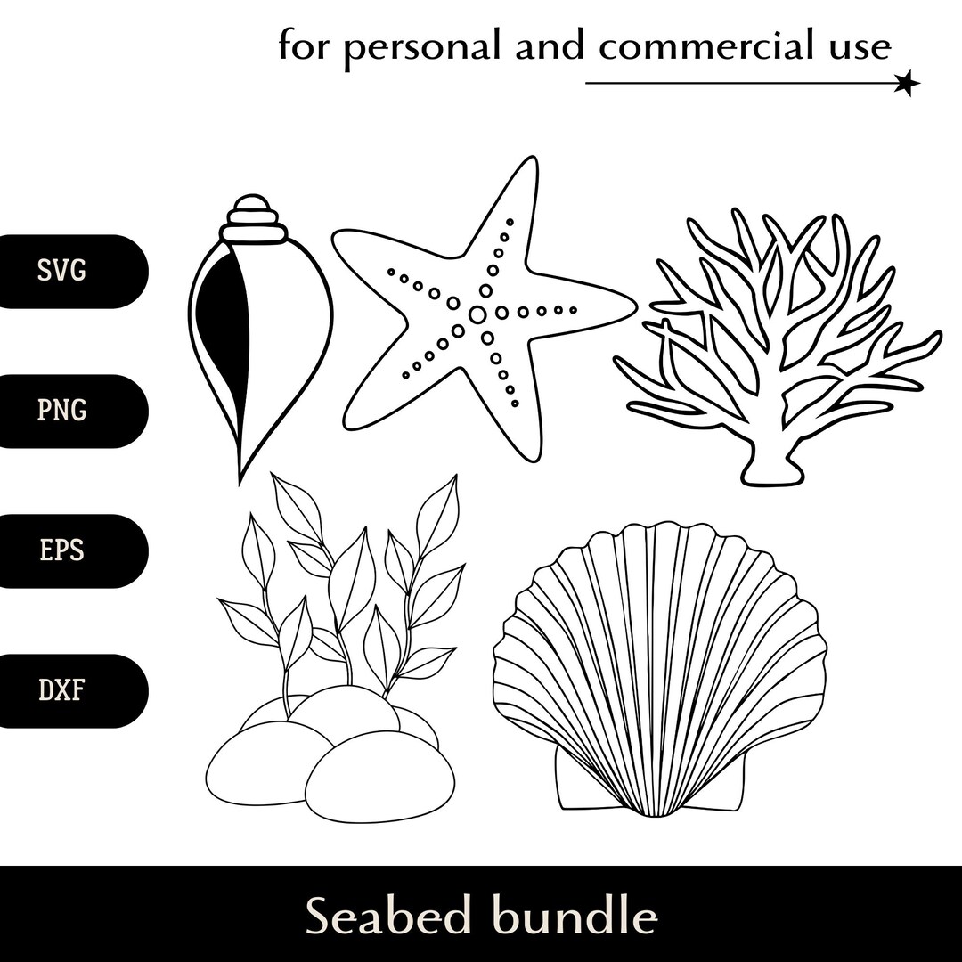 Seabed Ocean Bottom SVG, Simple Beach Lineart Png, Eps, Dxf, Algae ...