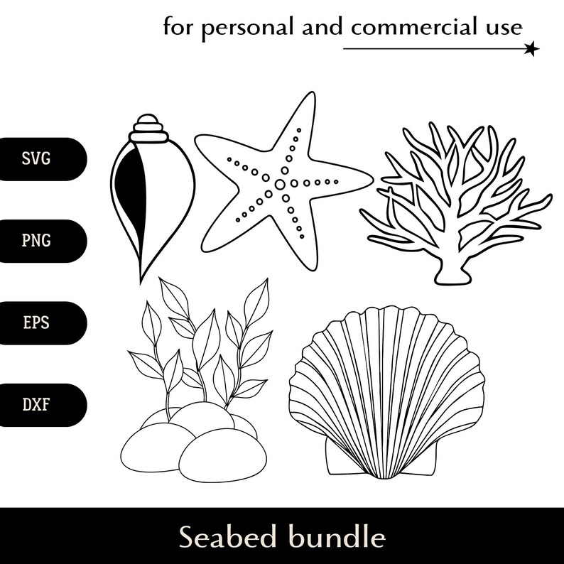 Seabed Ocean Bottom SVG, Simple Beach Lineart Png, Eps, Dxf, Algae ...