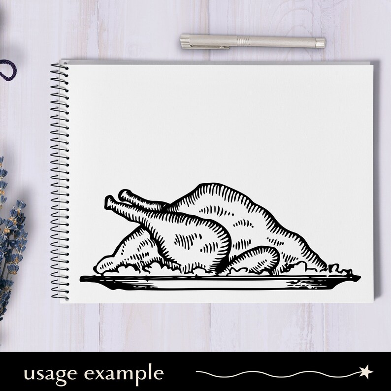 Black & White Traditional Turkey Meal SVG, Cooked Poultry on Plate Png ...