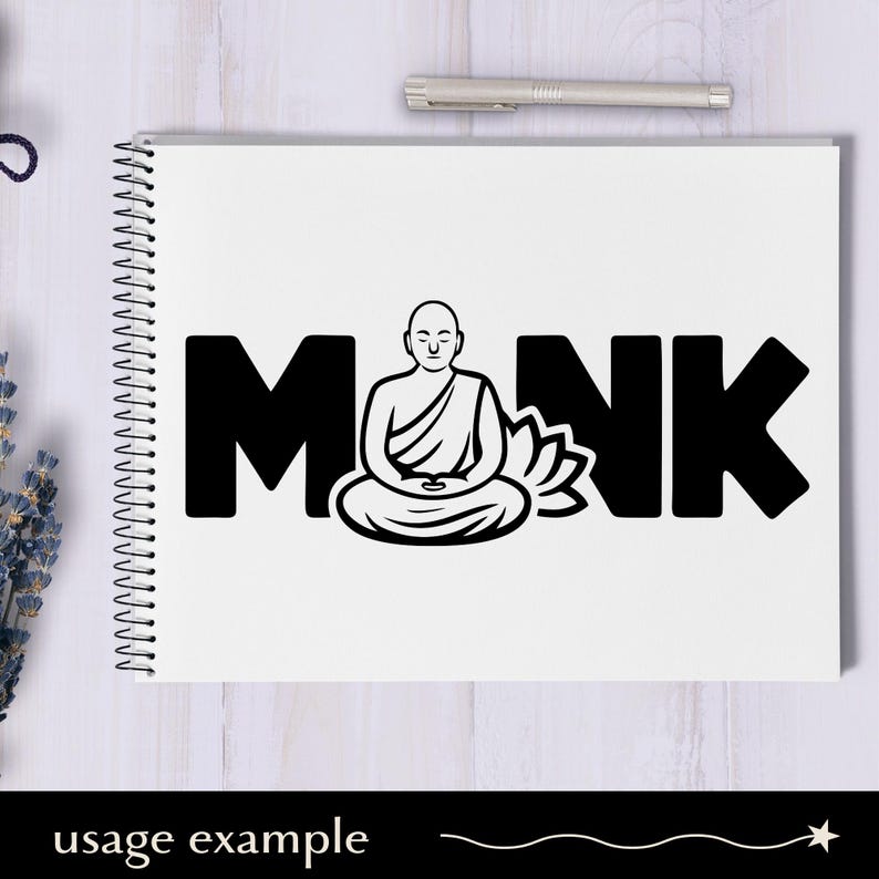 Text Monk With Lotus Flower SVG, Stylized Inscription With Meditating ...