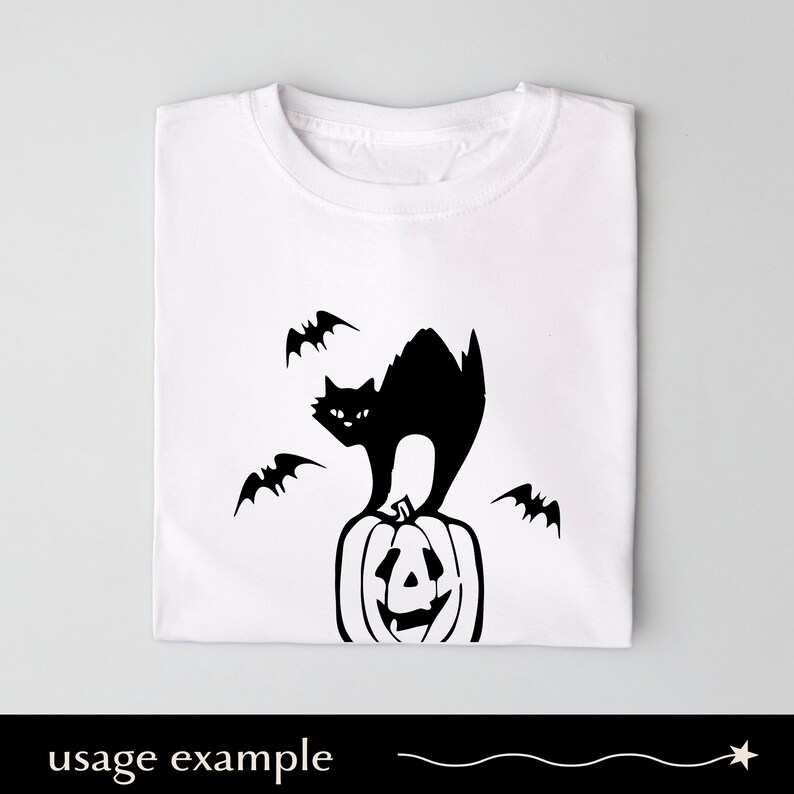 Black & White Scared Cat Stands on a Jack-o-lantern SVG, Black Cat and ...