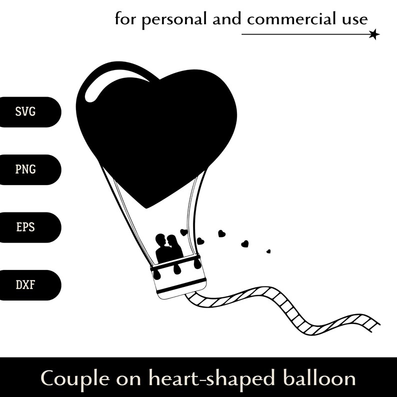 Couple in Love on Heart-shaped Balloon SVG, Hot Air Balloon With Hearts ...