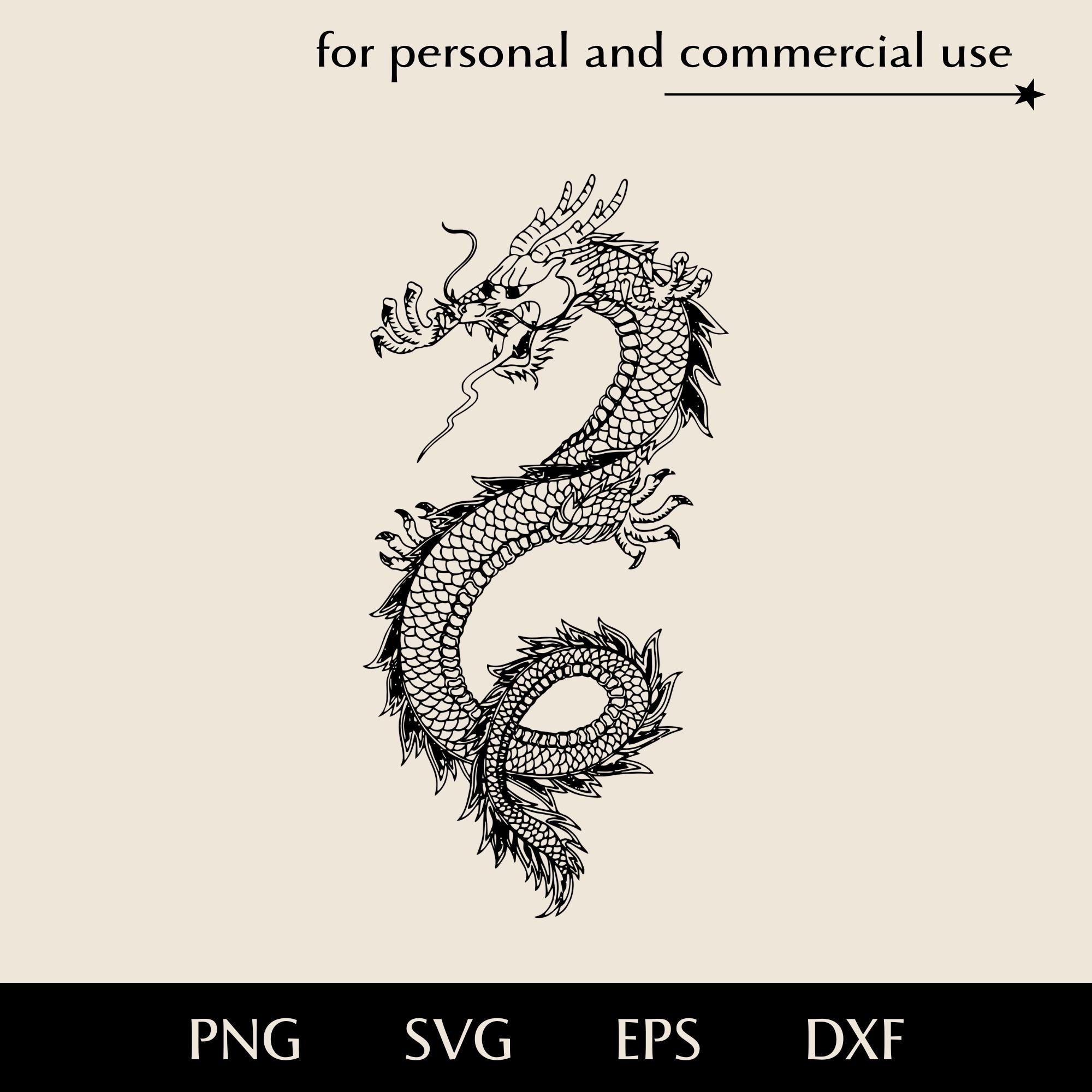 Roaring Chinese Dragon in Aggressive Pose SVG, Mythical Horned Loong ...