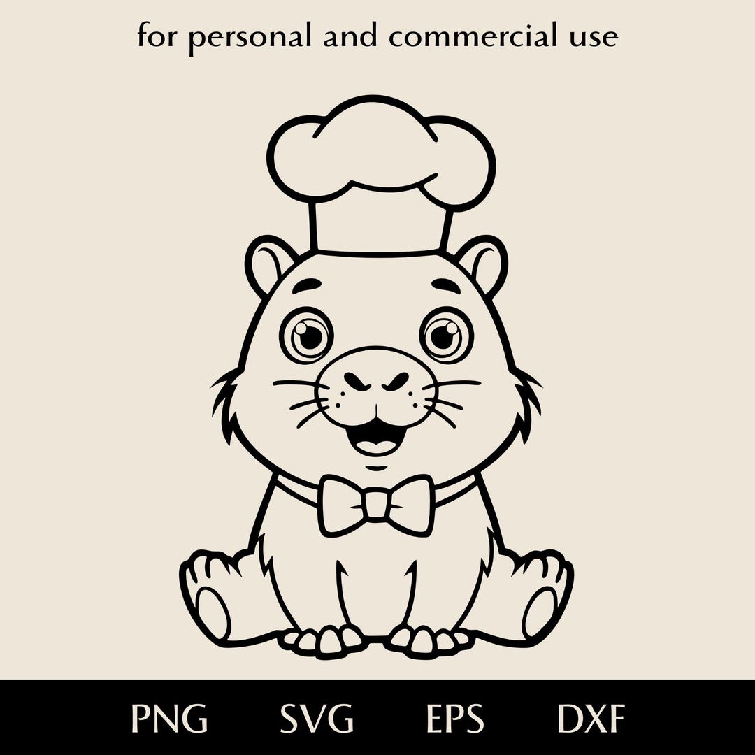 Cute Capybara Chef SVG, Funny Cartoon Animal in Bow Tie Png, Eps, Dxf ...