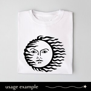Black & White Celestial Heaven Sun With a Face SVG, Astronomical ...