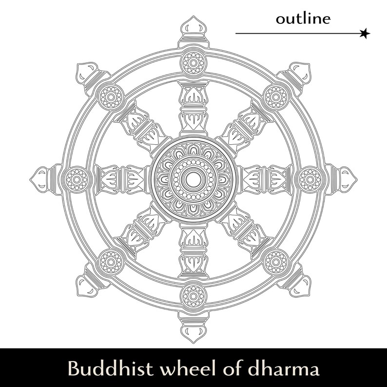 Black & White Buddhist Wheel of Dharma SVG Clipart, Dharmachakra Png ...