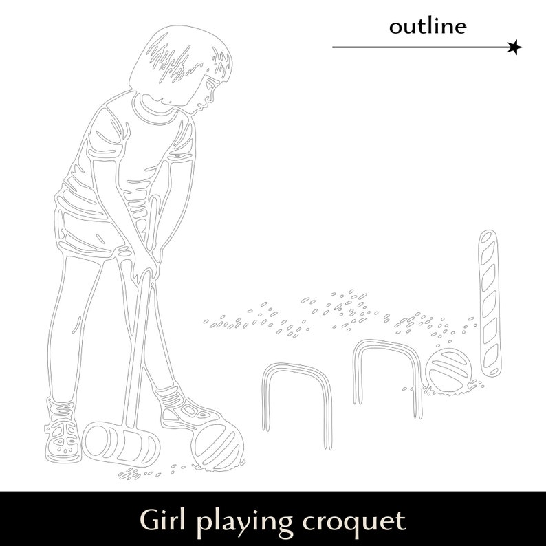 Black & White Cute Girl With Bob Holding Wooden Mallet SVG, Beginner ...