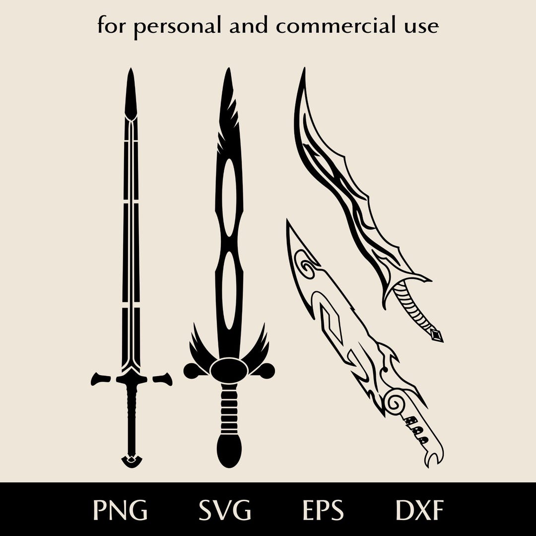 Fantasy Bladed Weapon SVG, Two-handed and One-handed Sword Png Eps Dxf ...