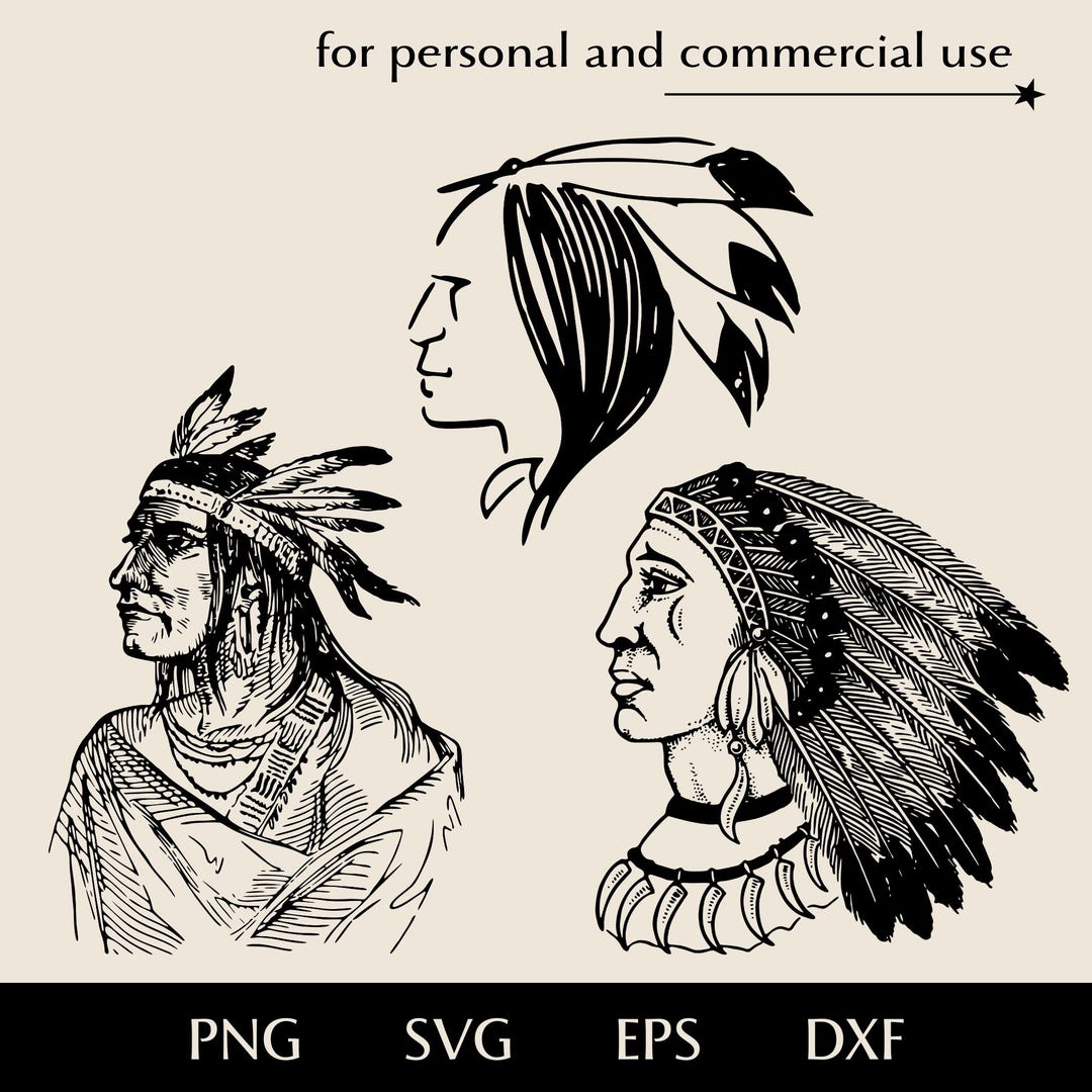 Native American Profile Bundle SVG, Indigenous Indian Portraits in ...