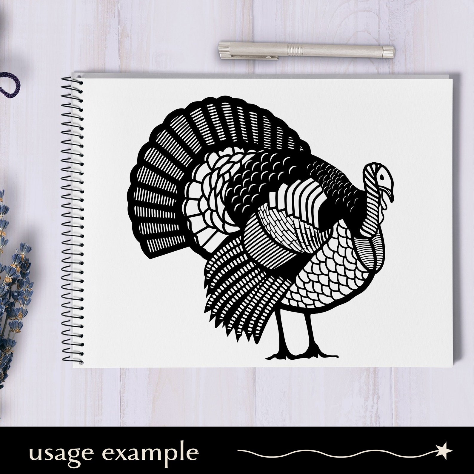 Geometric Style Turkey SVG, Stylized Thanksgiving Bird With Large Tail ...