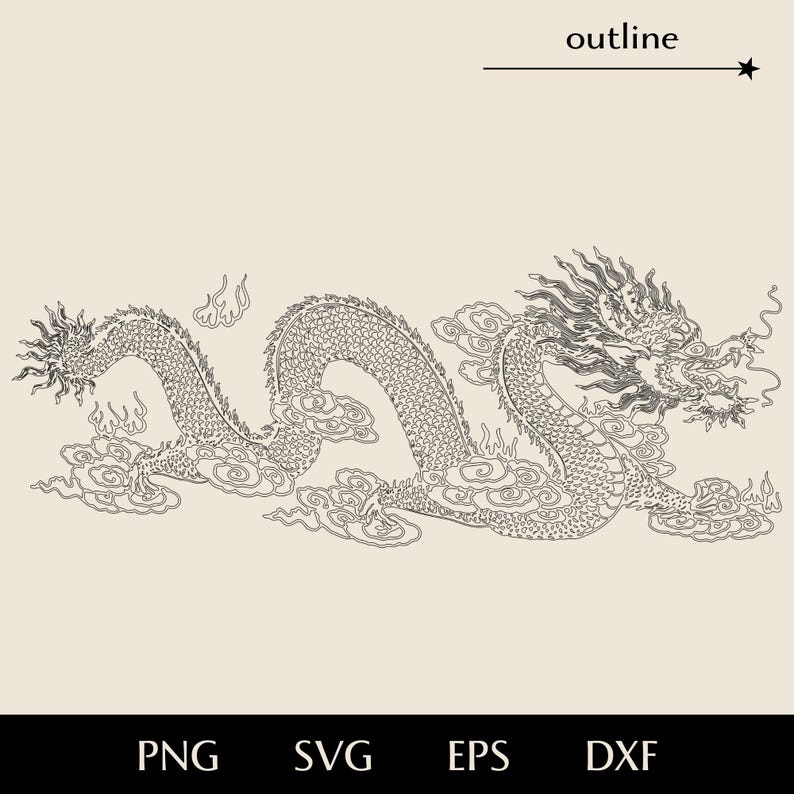 Ancient Japanese Dragon SVG, Eastern Wingless Long Dragon Png, Eps, Dxf ...