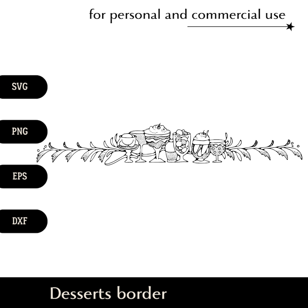Black & White Dessert Border SVG, Tasty Treats Divider Png, Eps, Dxf ...
