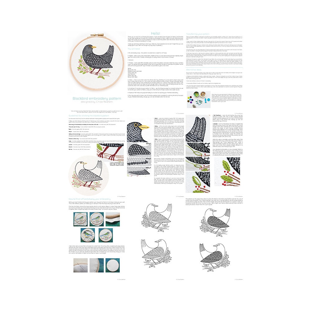 Blackbird Hand Embroidery Pattern Download - Etsy