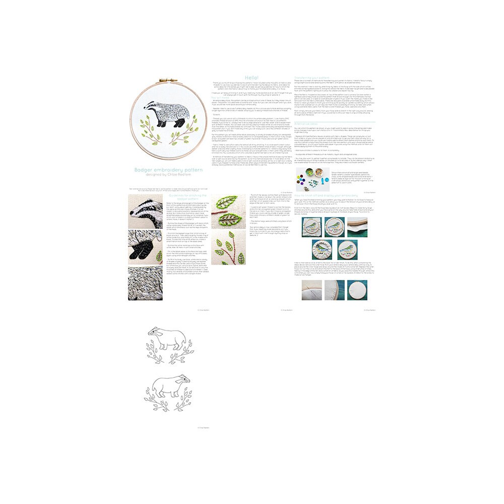 Badger Hand Embroidery Pattern Instant Download | Etsy