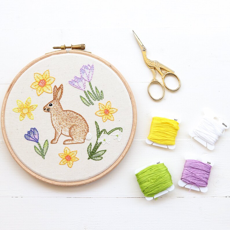 Rabbit With Spring Flowers Hand Embroidery Pattern Instant - Etsy