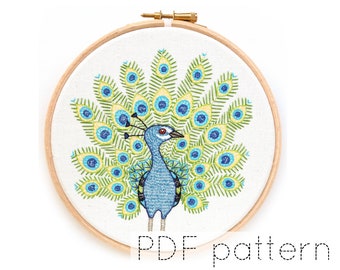 Peacock Embroidery Pattern PDF - Digital Download Template for Modern ...