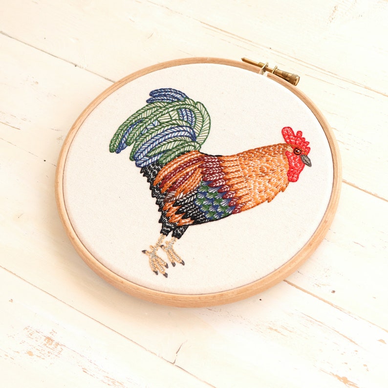 Rooster Cockerel Embroidery Pattern Download Bird Etsy Uk