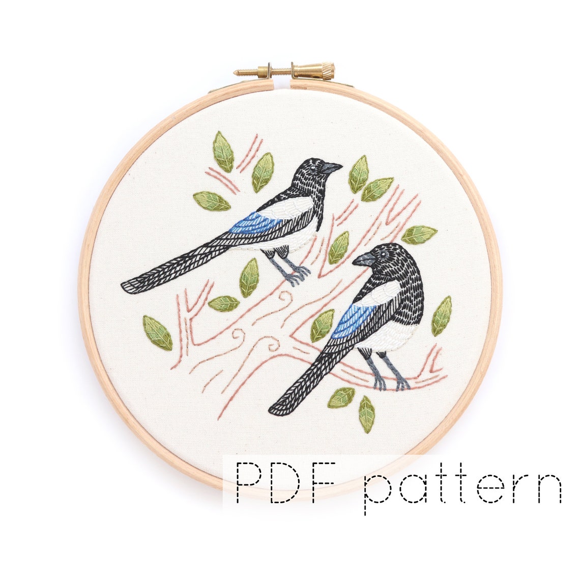 Magpies Embroidered Hoop Art Pattern PDF Download Bird Hand - Etsy