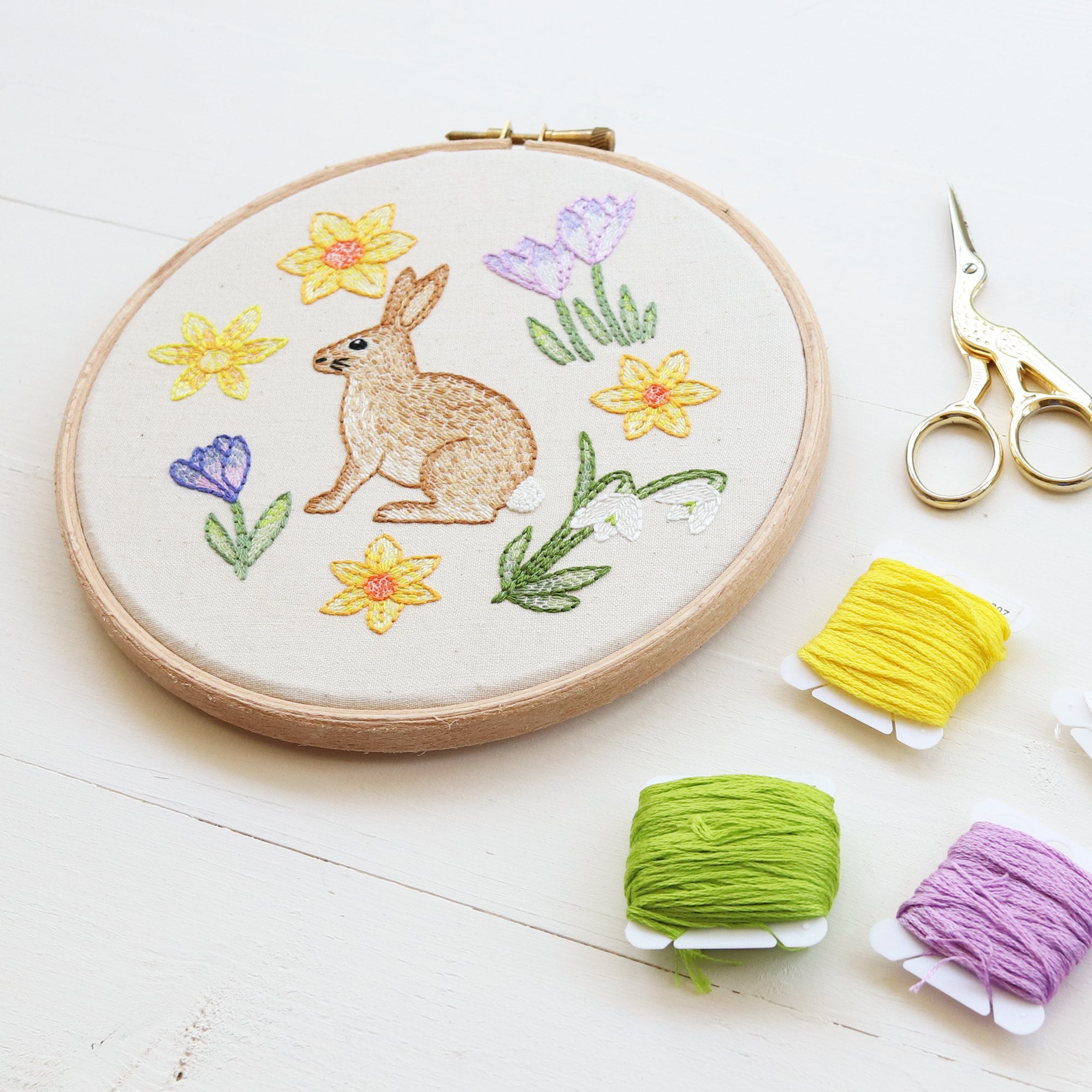 Rabbit With Spring Flowers Hand Embroidery Pattern Instant | Etsy