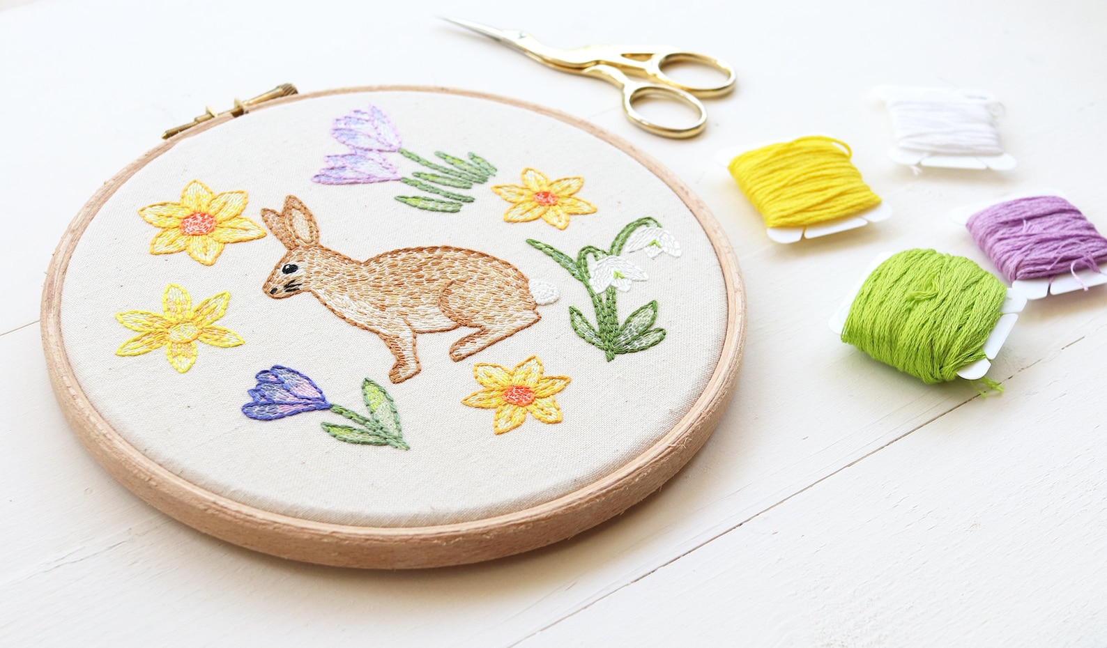 Rabbit With Spring Flowers Hand Embroidery Pattern Instant - Etsy