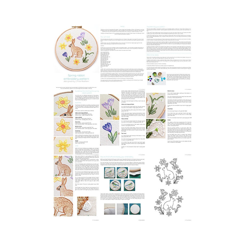 Rabbit With Spring Flowers Hand Embroidery Pattern Instant | Etsy