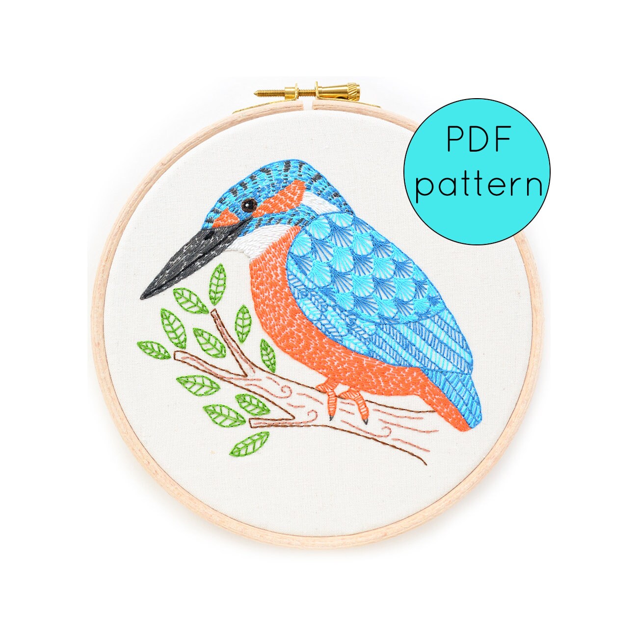 Bird Embroidery Pattern PDF Download Kingfisher Embroidered | Etsy