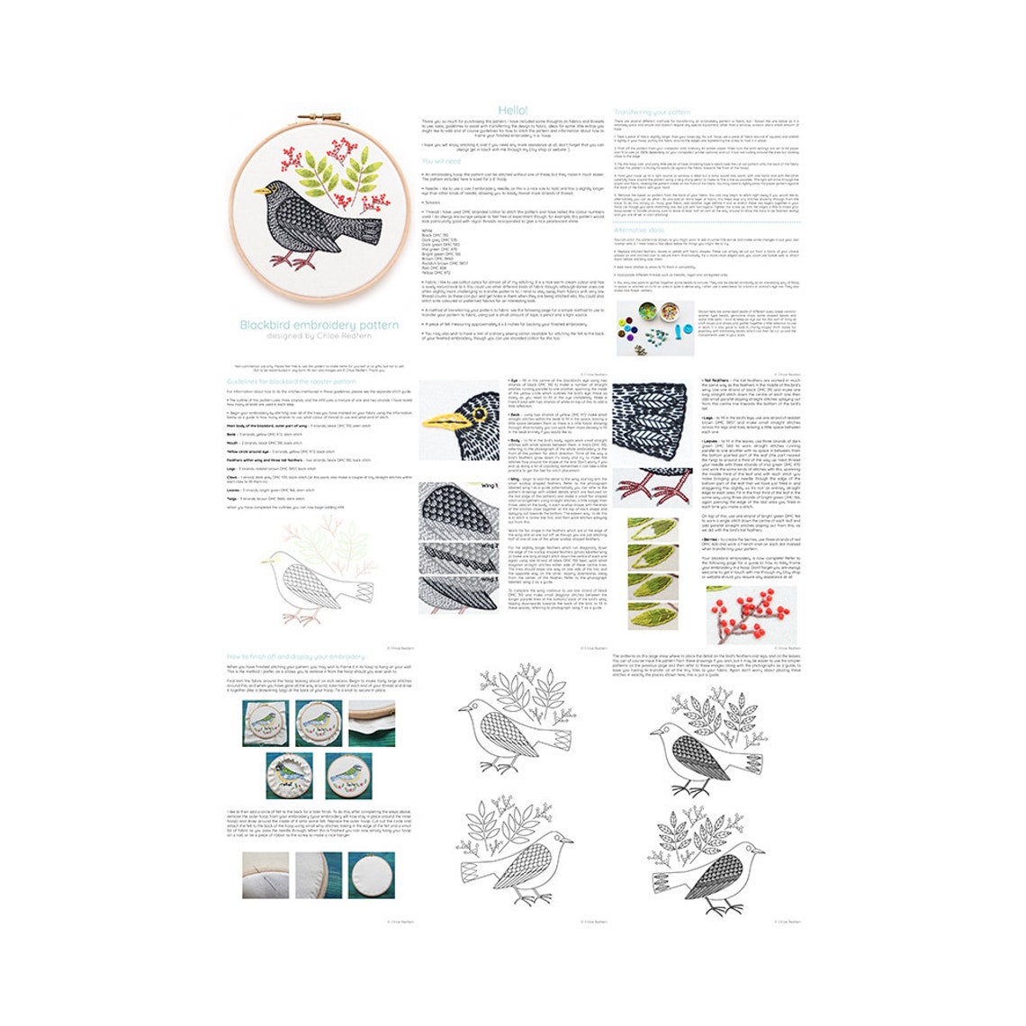Blackbird Hand Embroidery Pattern PDF Download Bird | Etsy UK