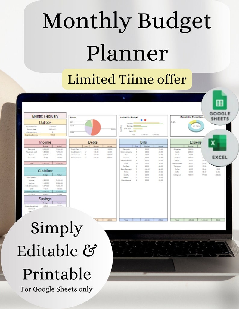 Simple Annual Budget Monthly Budget Spreadsheet Pastel Vibes Palette ...