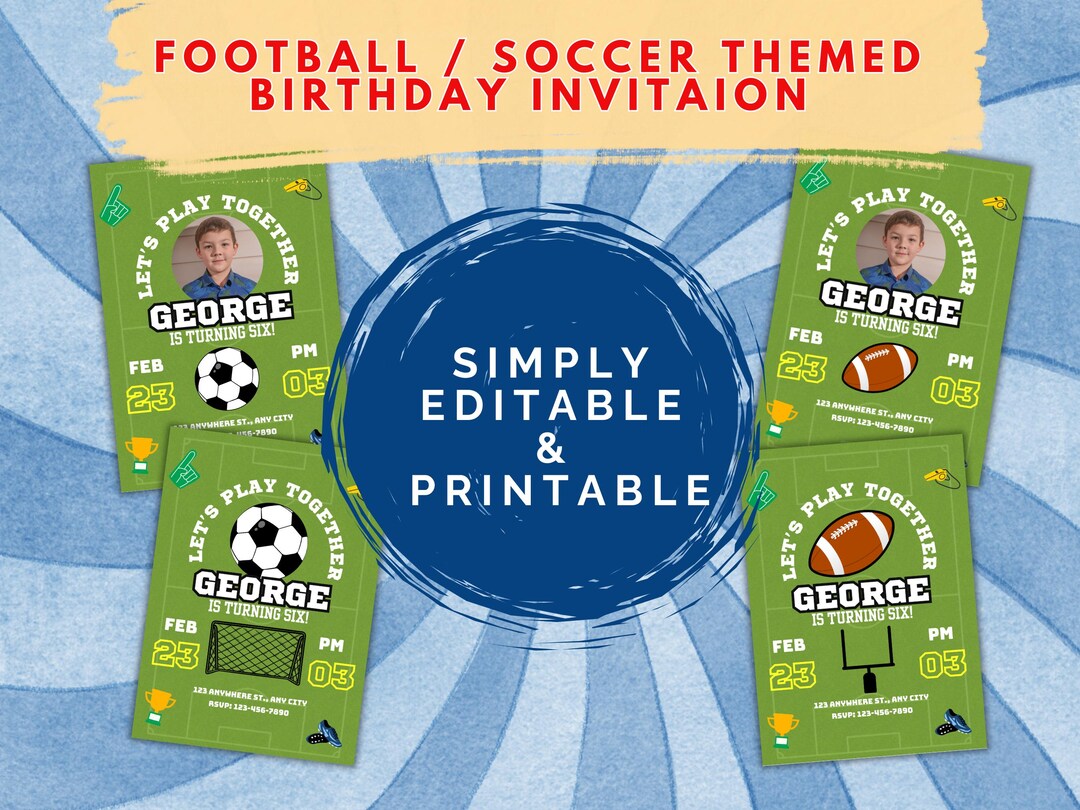Soccer Birthday Invitation: Editable Football Theme (canva Template) - Etsy