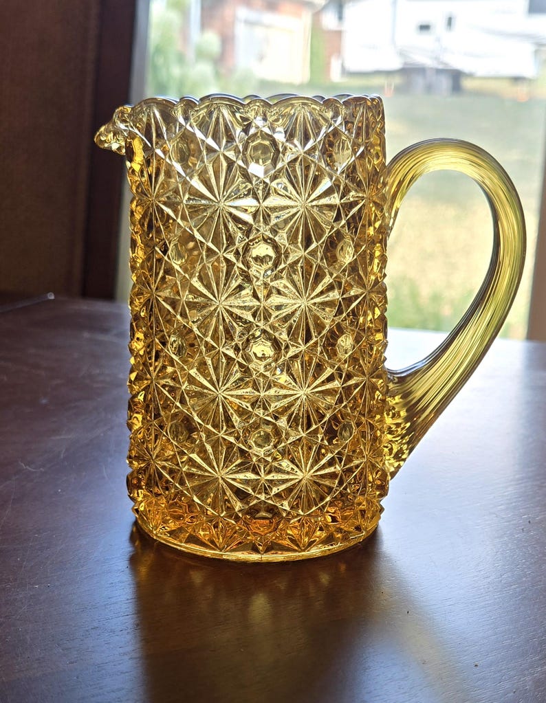 Vintage Amber Daisy and Button Crystal Glass Creamer Pitcher - Etsy